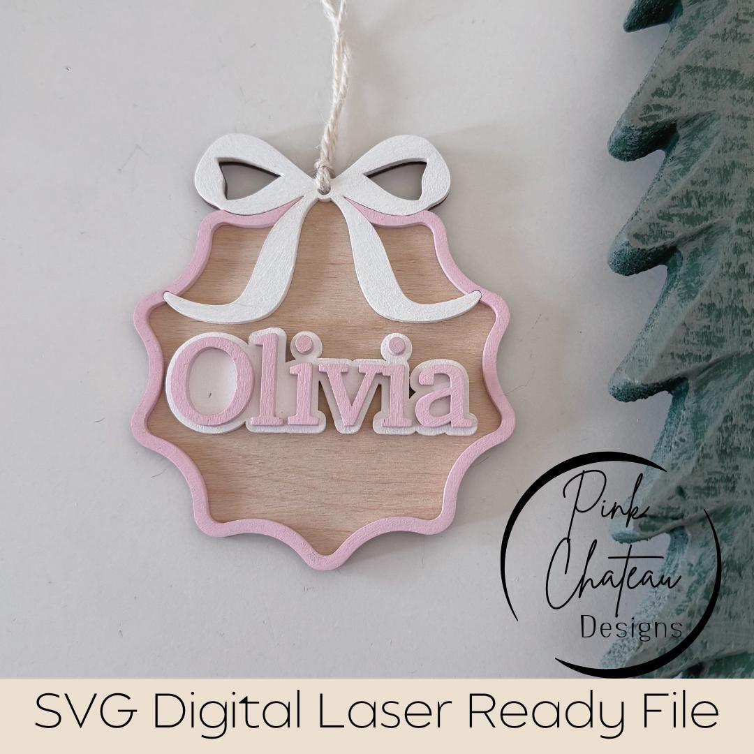 Faux Bow Ornament or Gift Tag File | Personalized Name or Customizable ...