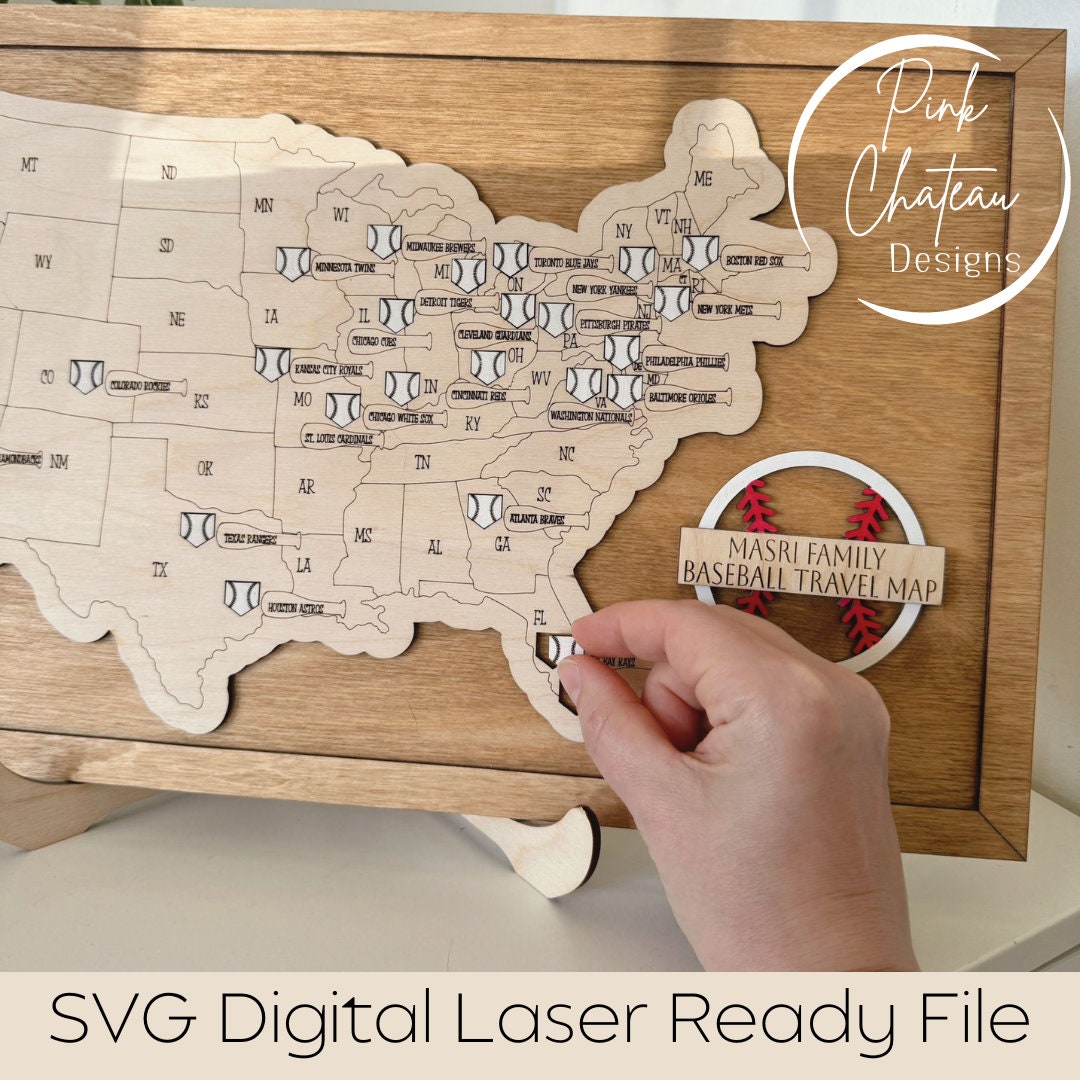 Baseball Stadium Travel Tracker Map + Easel | SVG Laser Cut SCORE File ...