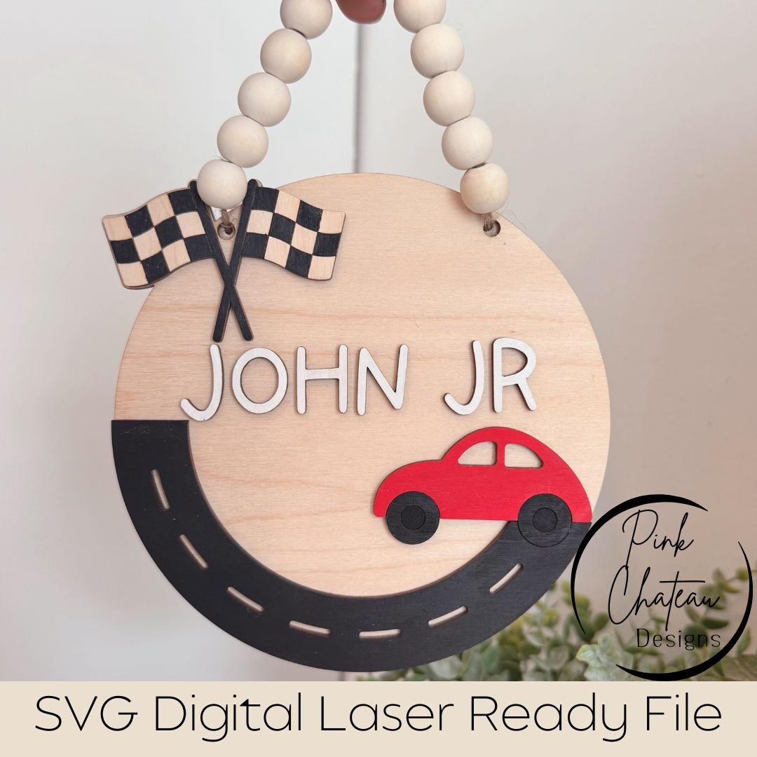 Car Theme Baby Name or Childrens Room Sign | Resizeable | Glowforge ...