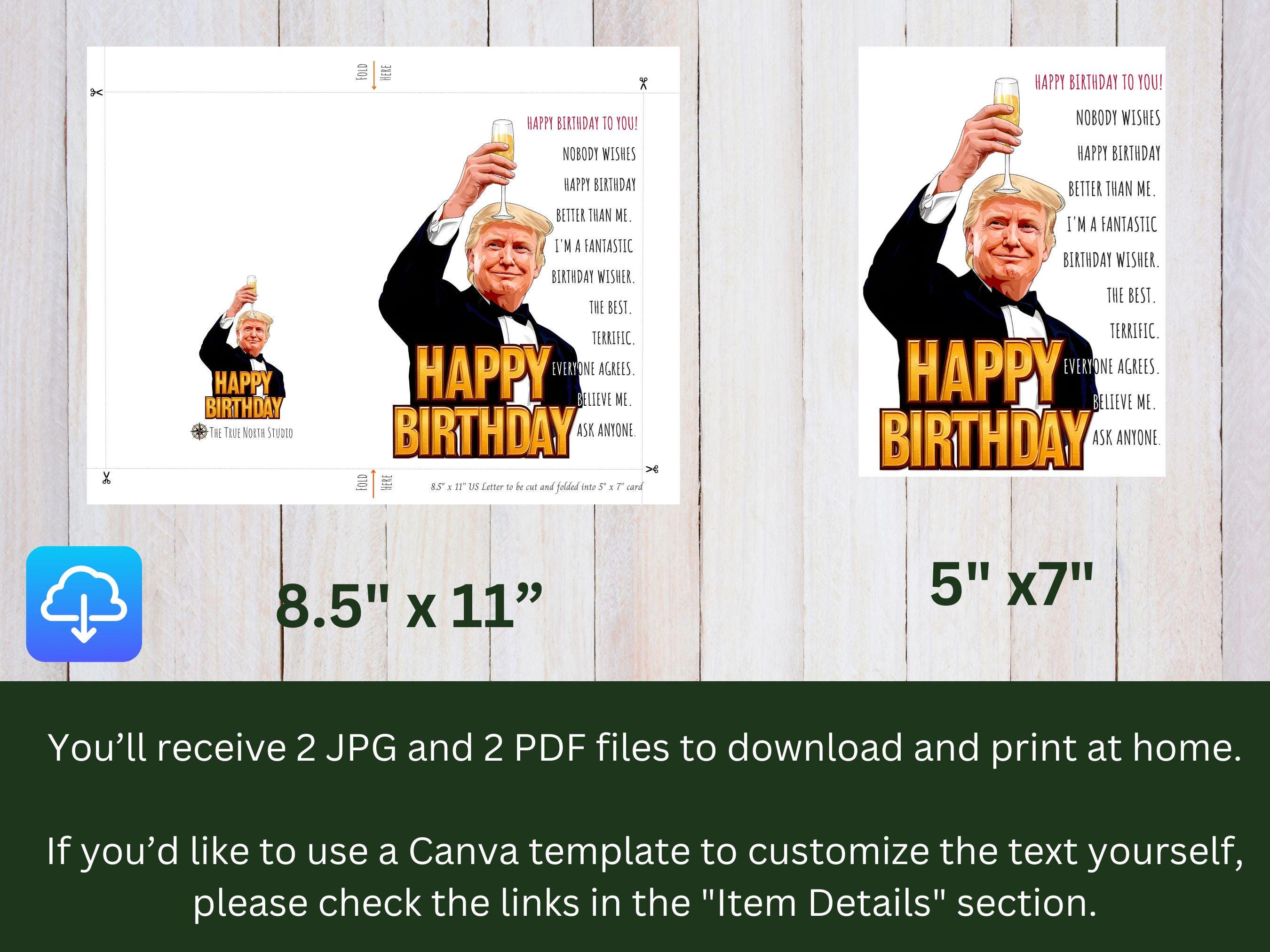 Printable Funny Trump Birthday Card, Digital Trump Happy Birthday ...