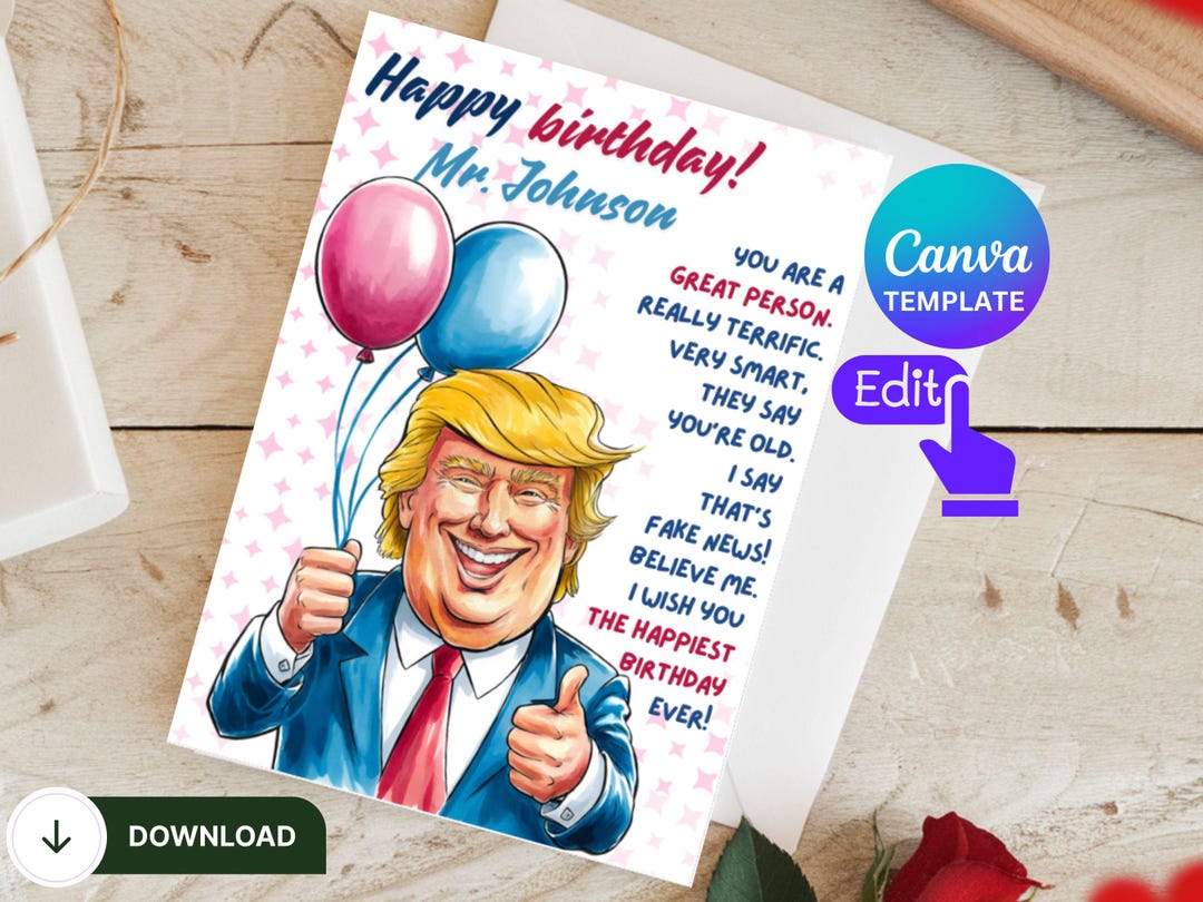 Trump Birthday Card Personalized, Editable Funny Trump, Printable ...