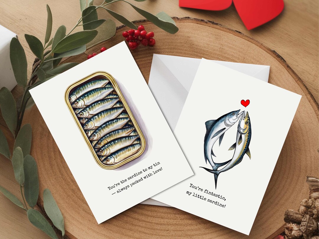 Printable Sardine Card Set of 2, Sardine Valentine Card, Friendship ...