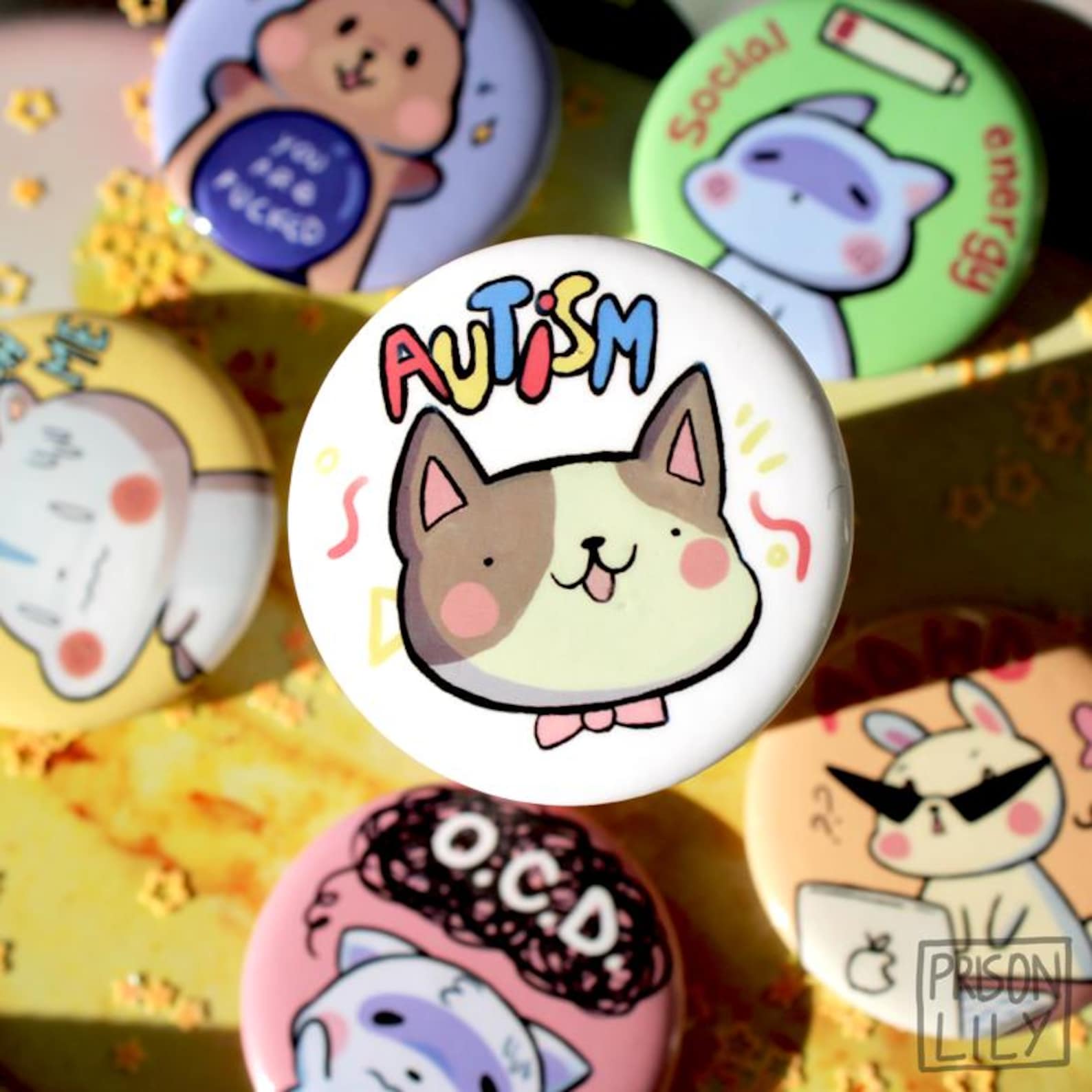 Autism Dog Button Pin, 37mm Illustrated Accessory for Bags, Backpacks ...