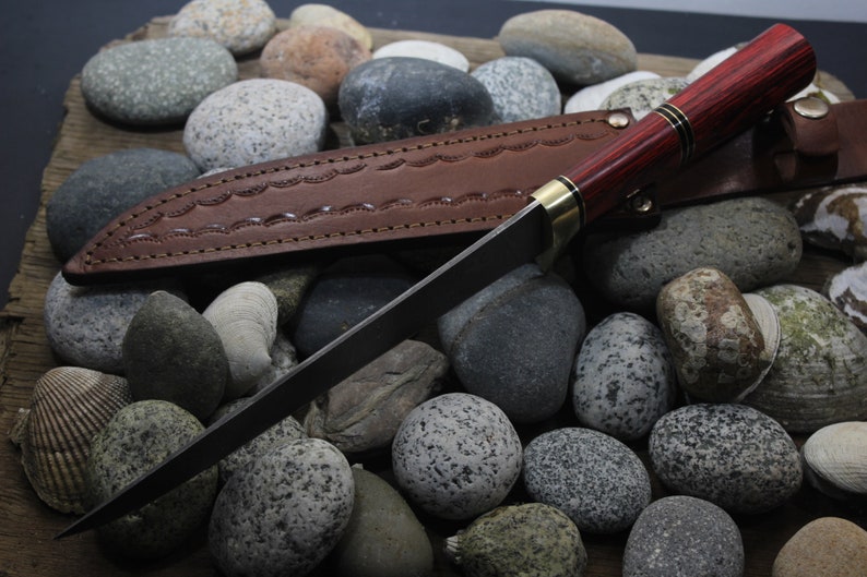 Handcrafted Damascus Fish Filet Knife With Leather Sheath Fishing Gifts ...