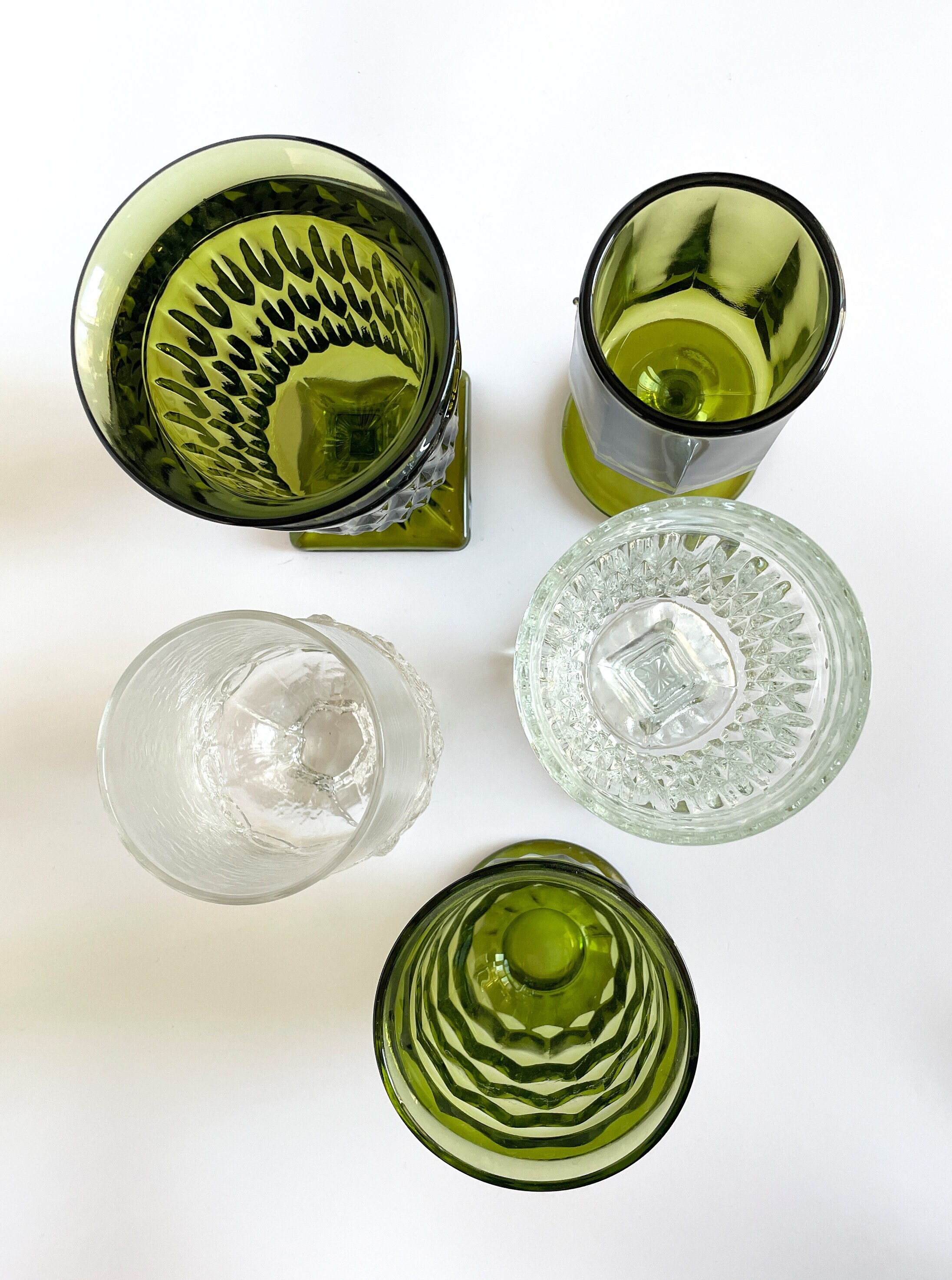 Build-your-own Vintage Glassware Set Green and Clear Glassware Custom ...
