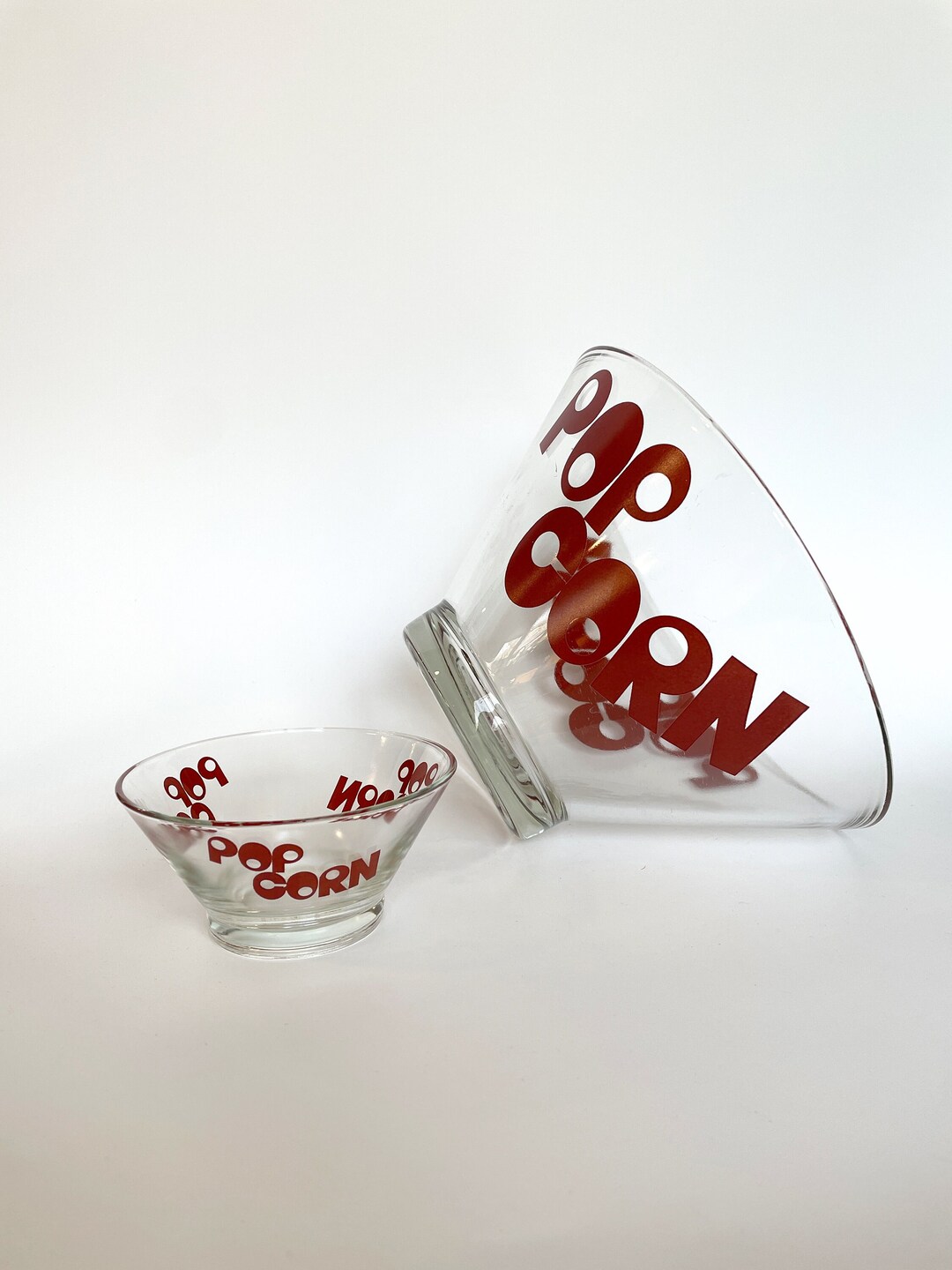 Vintage MCM Wheaton Popcorn Bowl Set: Red Lettering - Etsy