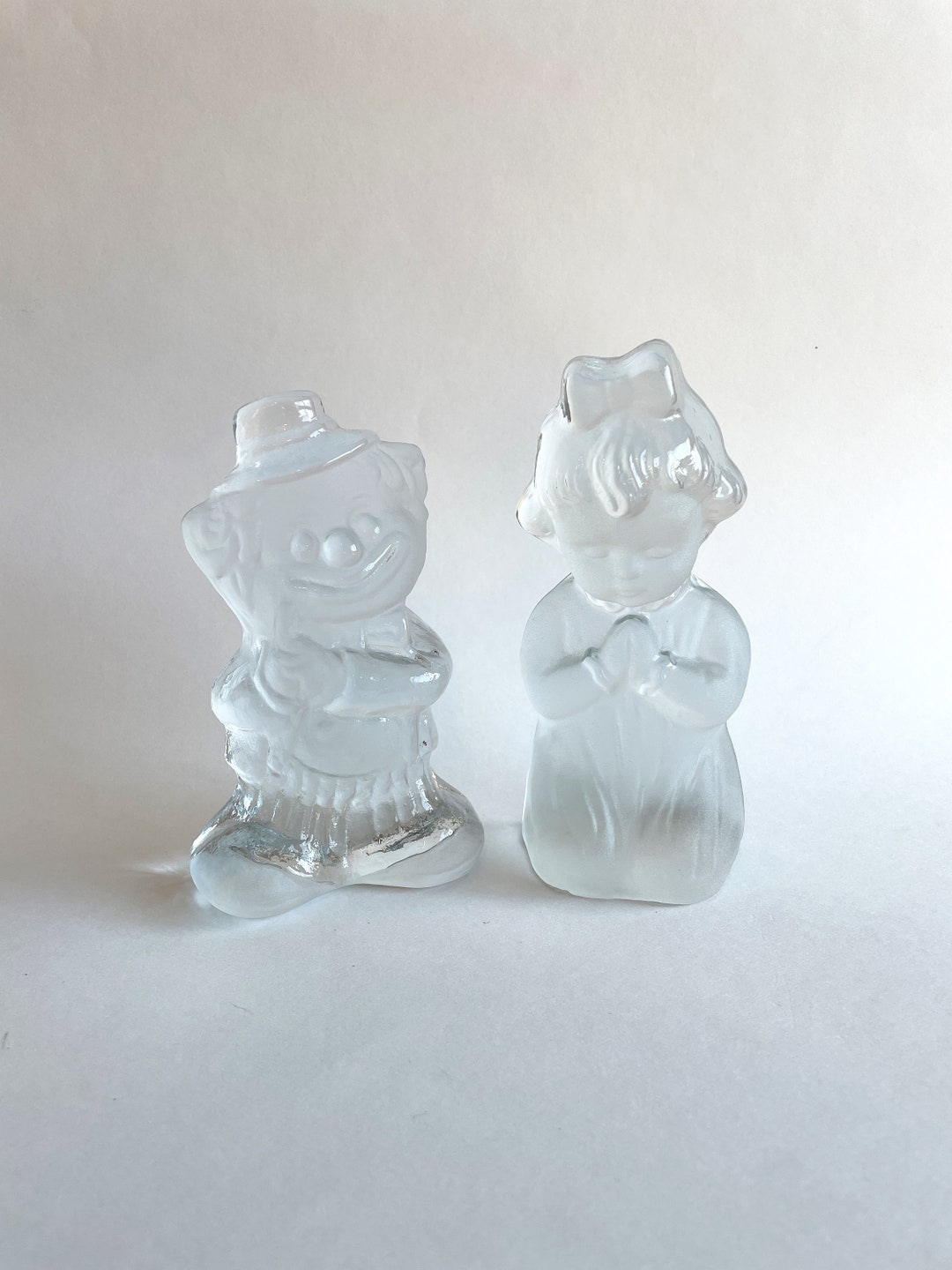 Vintage Viking Crystal Clown and Praying Girl Satin Glass Figurine 6 ...