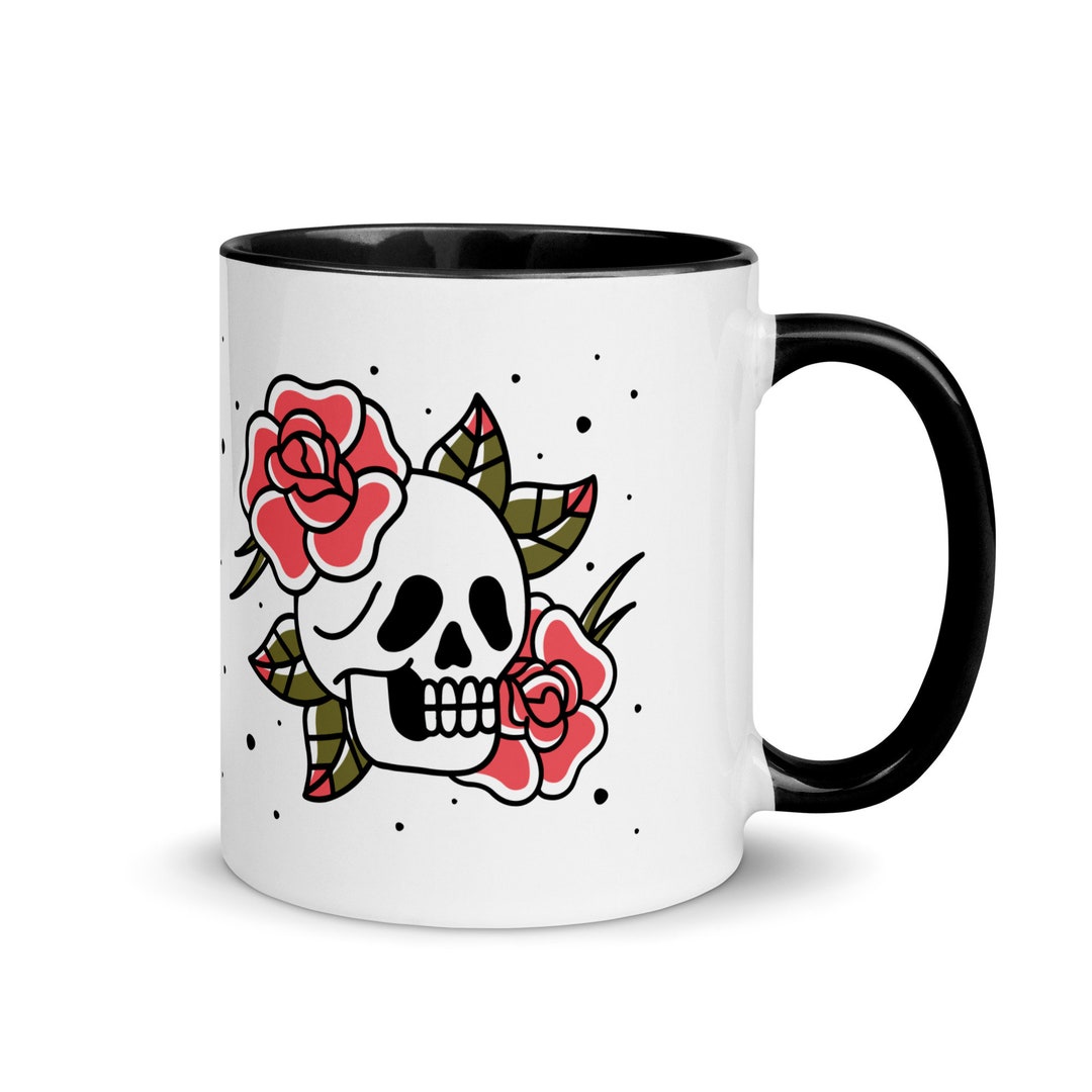 Skull Mug, Floral Skull Mug, Goth Mug, Emo Mug, Rockstar Mug, Coffee ...