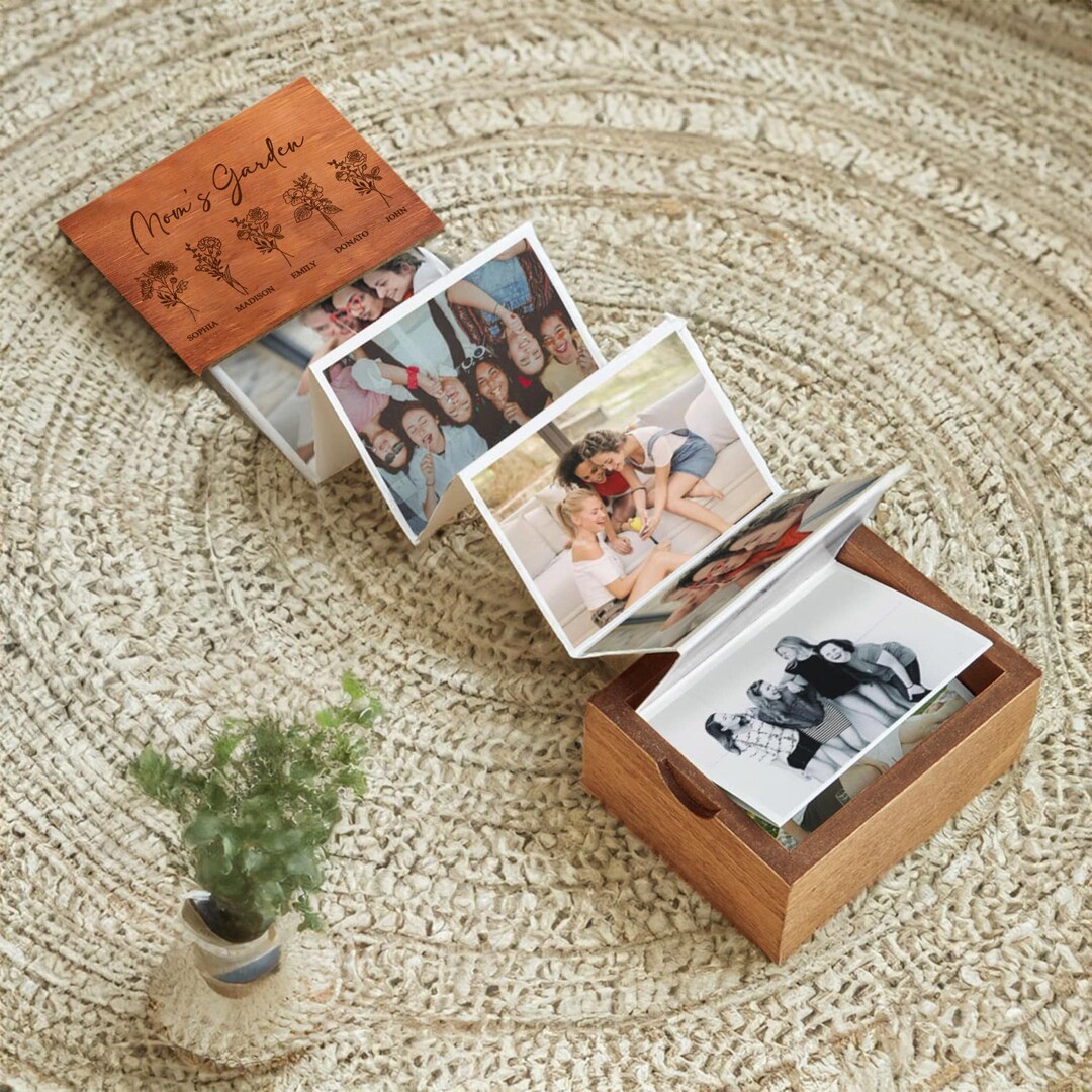 Custom Photo Mom's Garden Wooden Photo Box, Pull Out Photo Album ...