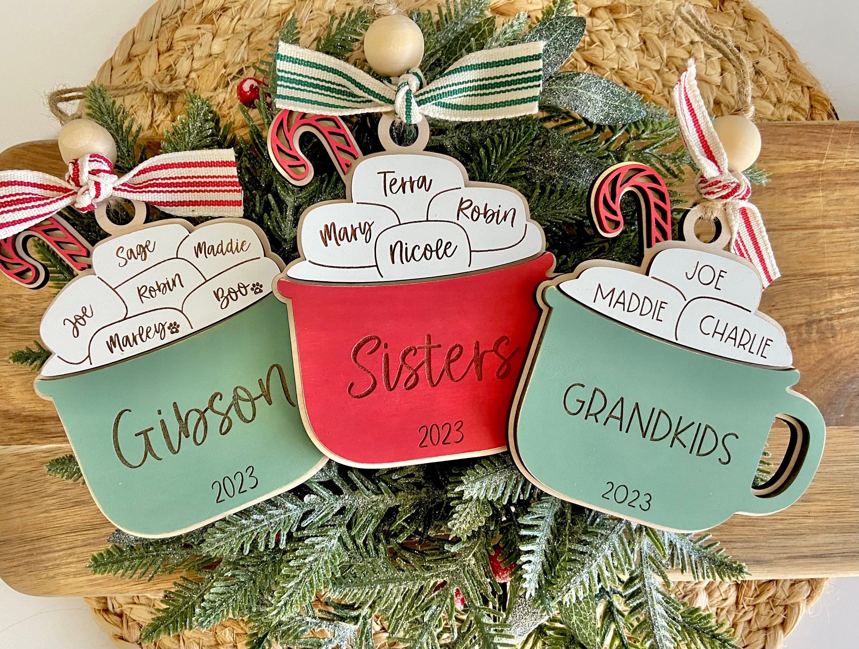 Personalized Hot Cocoa Family Name Wooden Ornament, Custom Family Name ...
