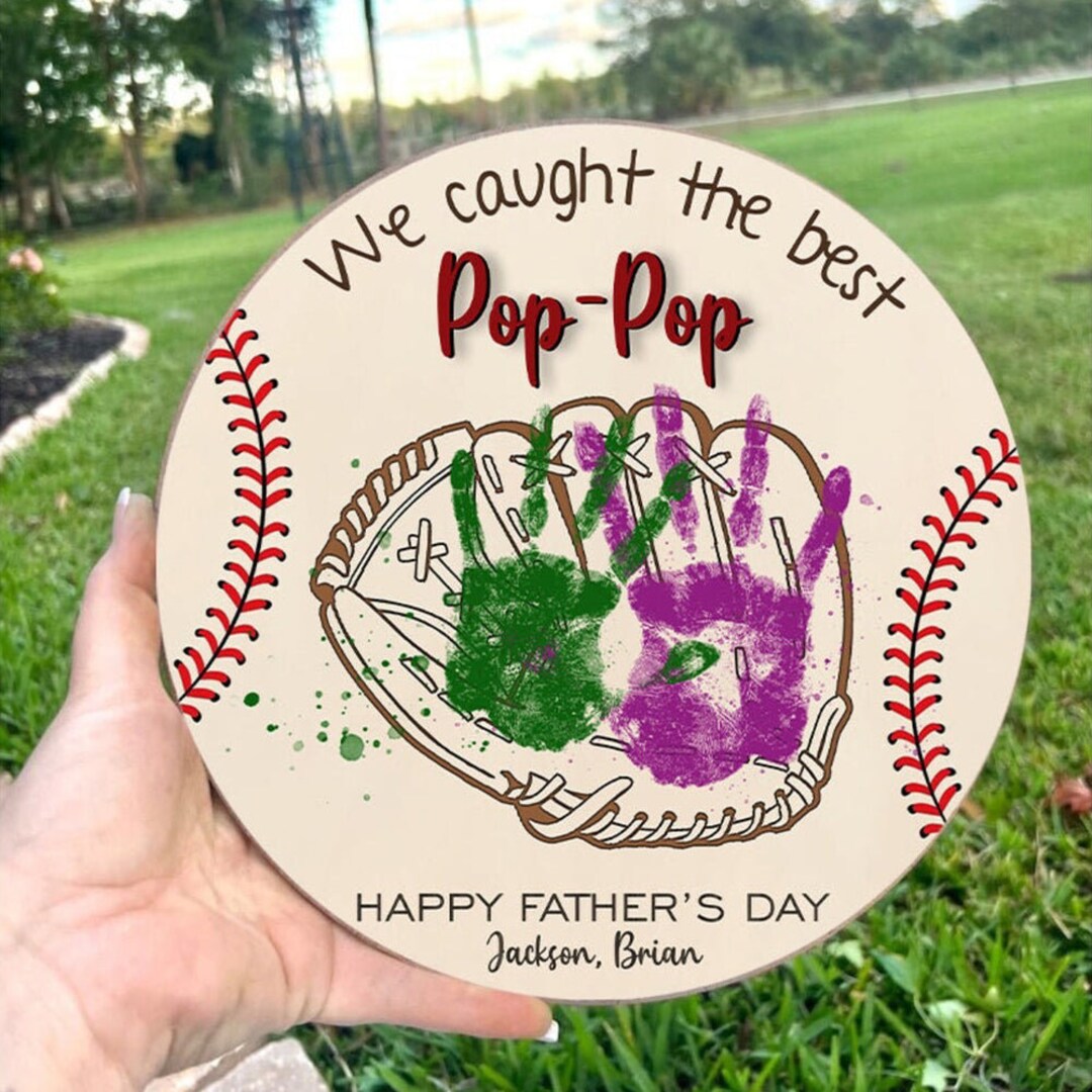We Caught the Best Poppop Handprint Sign, DIY Baseball Dad Personalized ...