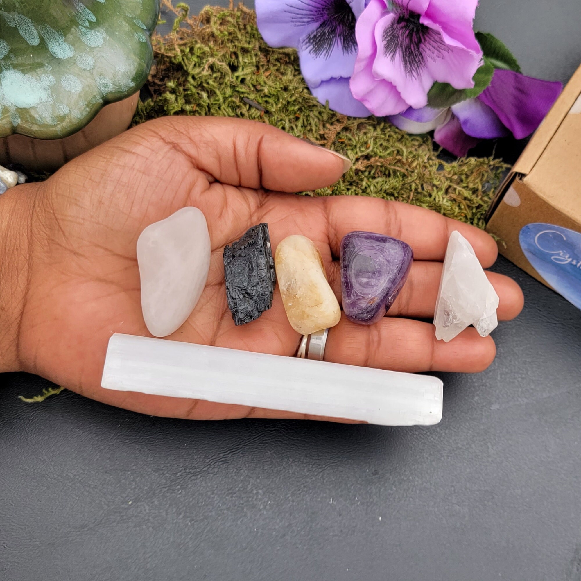 Crystal Starter Set, Tumbled Stones With Free Selenite Wand - Etsy
