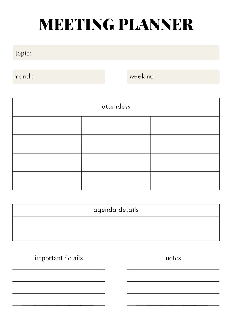 Meeting Planner Agenda Printable| Meeting Notes| Planner| Meeting PDF ...
