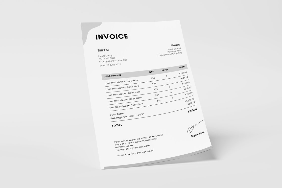 Simple Modern Invoice Template Printable Invoice Template Invoice ...