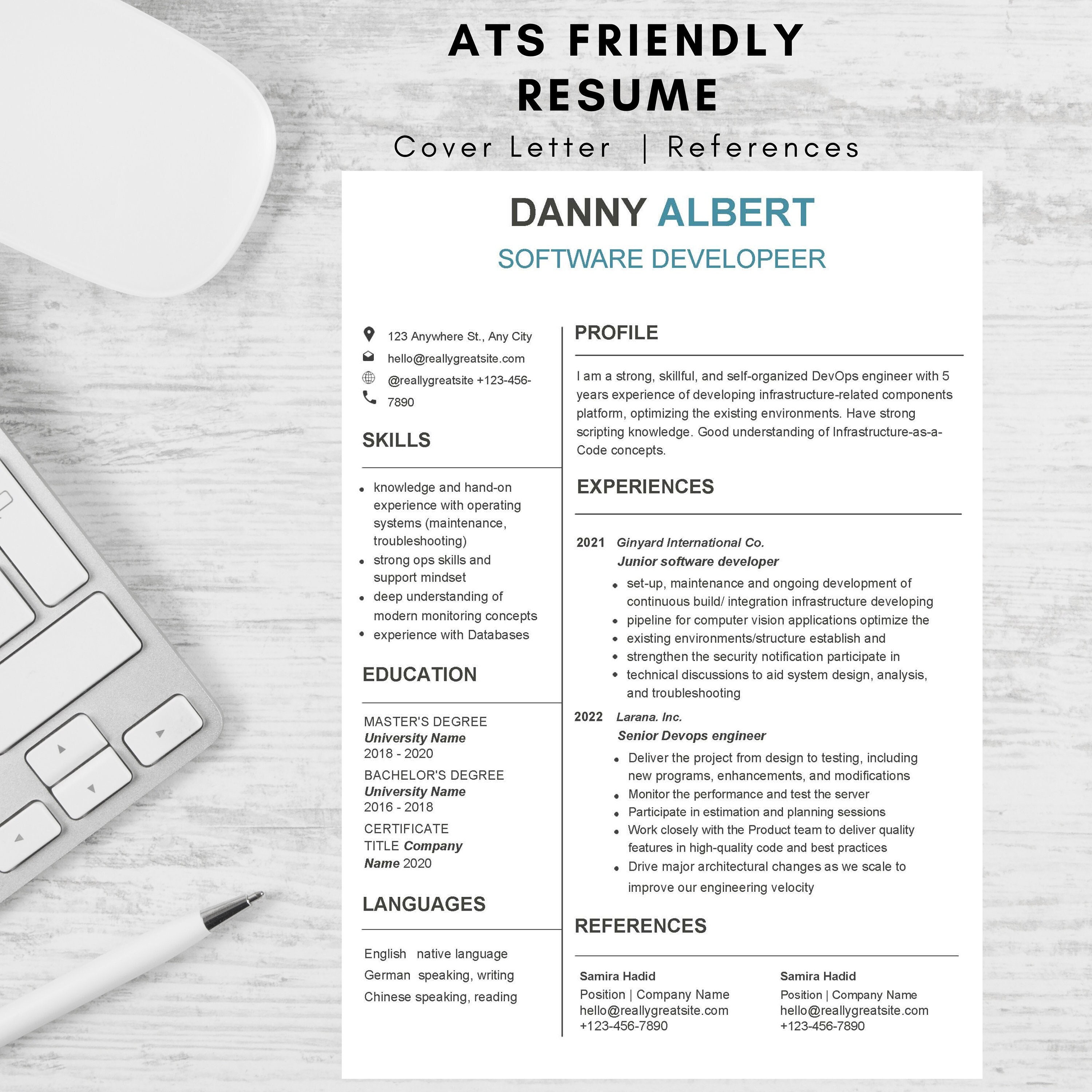 Modern Resume Template for Word 3 Page Resume cover Letter Reference ...