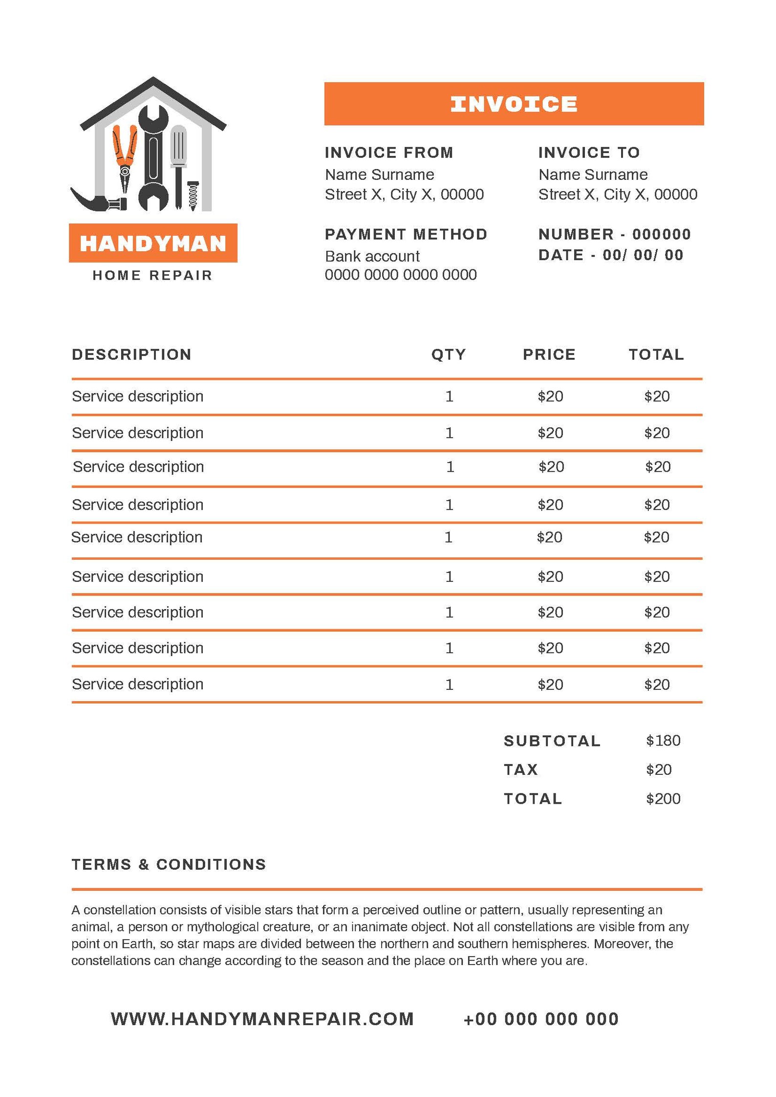 Handyman Invoice Template Printable Invoice Template Invoice Template ...