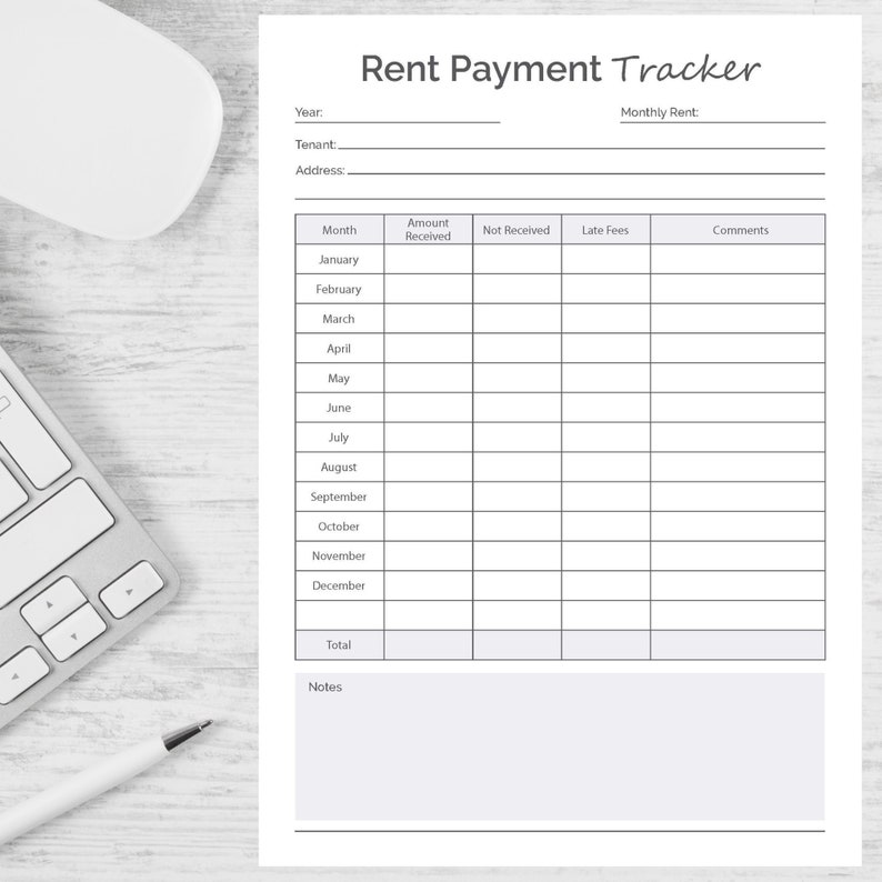 Rent Payment Tracker Printable PDF & Editable Word Doc Rental Payment ...