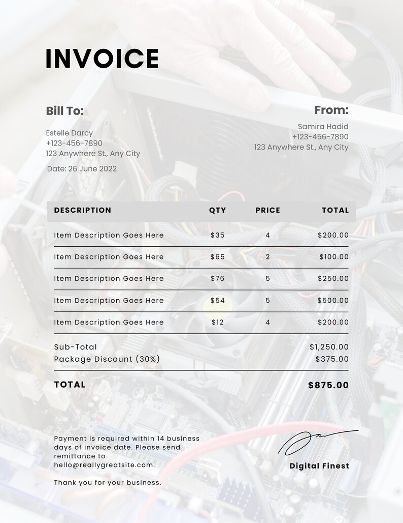 Computer Repair Invoice Template Printable Invoice Template Invoice Template for Word Invoice ...