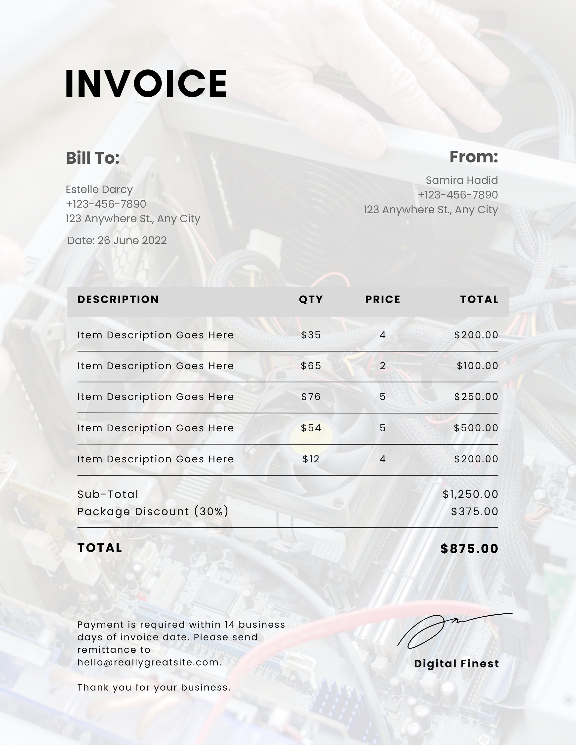 Computer Repair Invoice Template Printable Invoice Template Invoice ...
