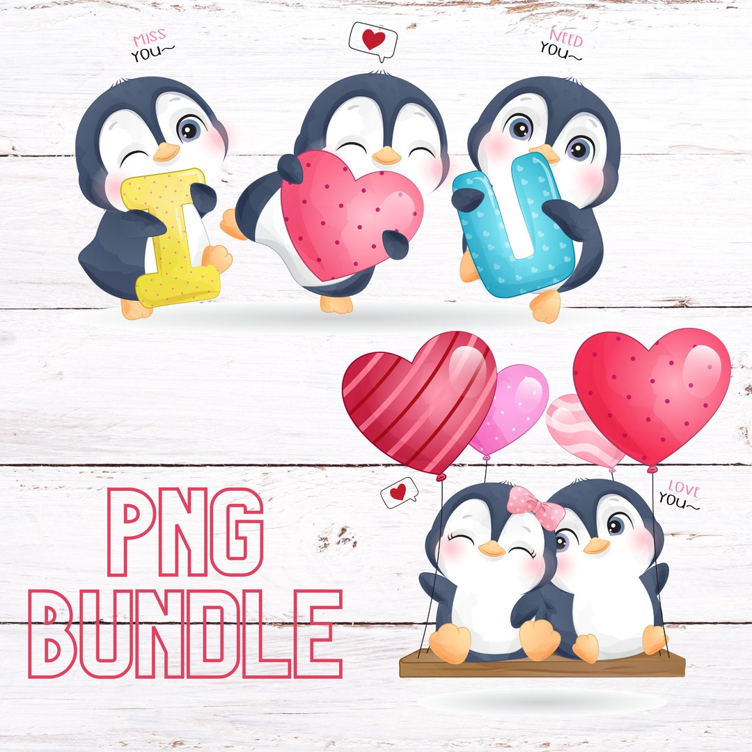 Cute Penguin for Valentines Day Designs PNG Bundle - Etsy