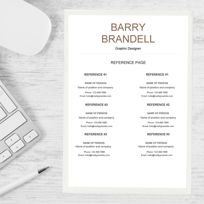 ATS Friendly Resume Cover Page Reference Page Template - Etsy