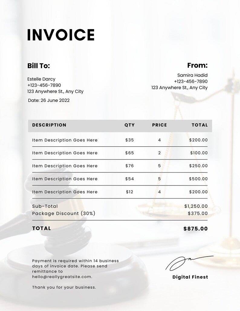 Law Services Invoice Template Printable Invoice Template - Etsy