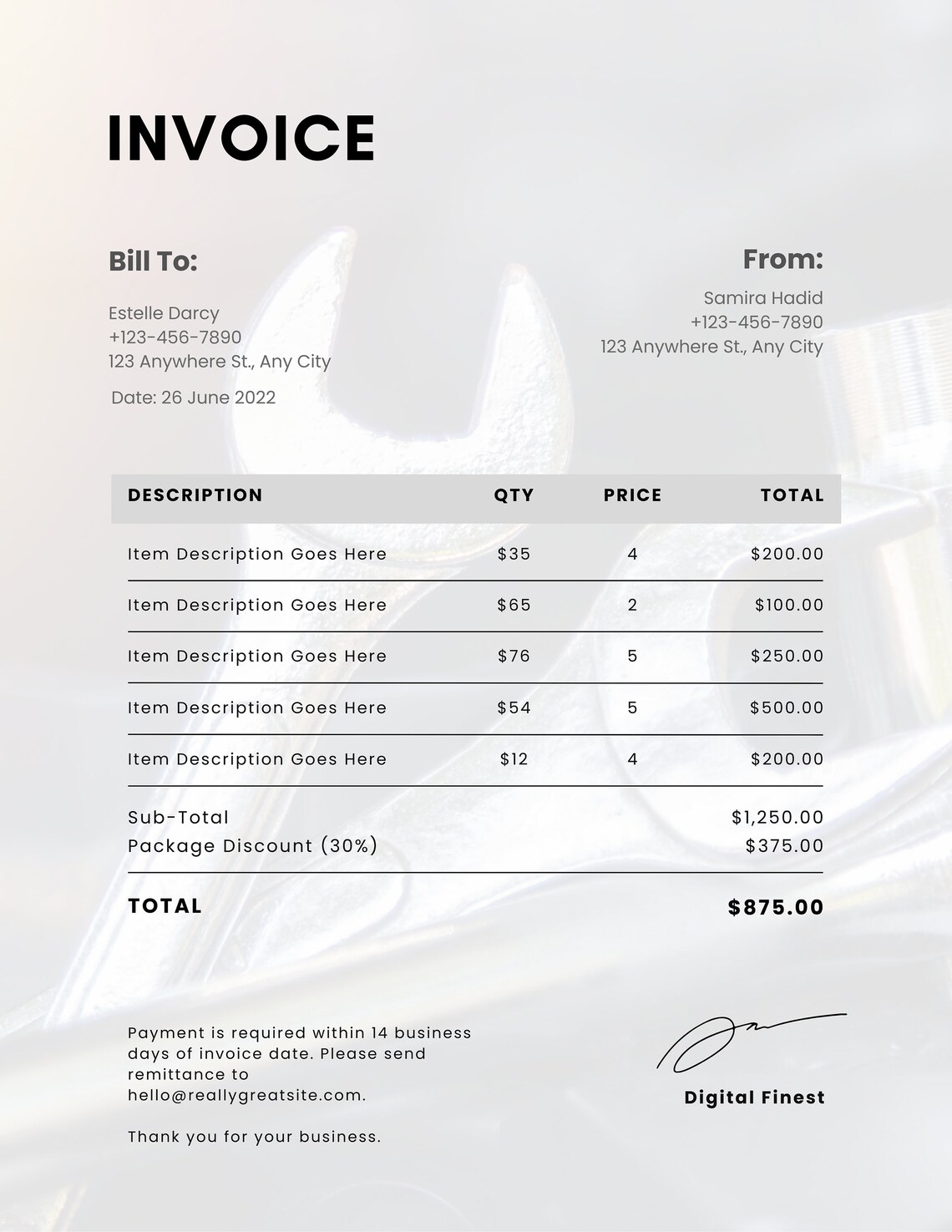 Simple Mechanic Invoice Template Printable Invoice Template Invoice ...
