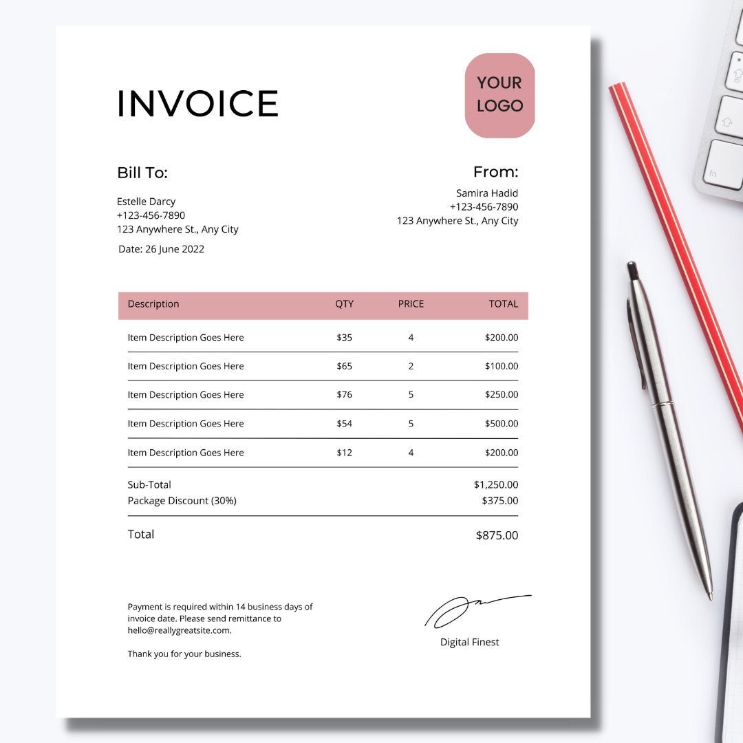 Simple Modern Invoice Template Printable Invoice Template Invoice ...