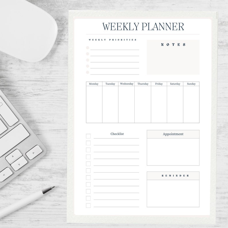 Minimal Weekly Organizer Weekly Schedule Weekly Planner Printable ...