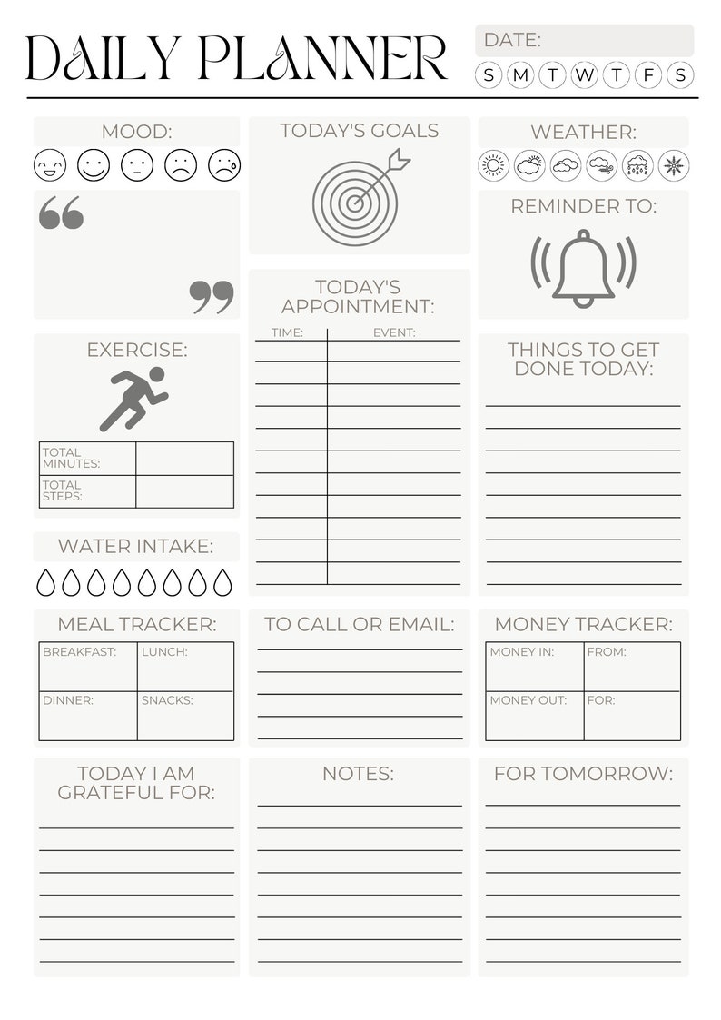 Printable Daily Planner Daily to Do List Productivity Planner PDF Track ...