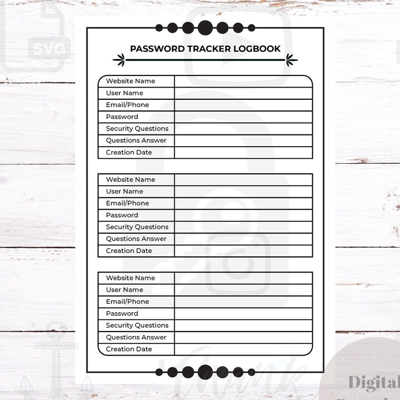 Password Tracker Log Book Printable password Keeper password - Etsy