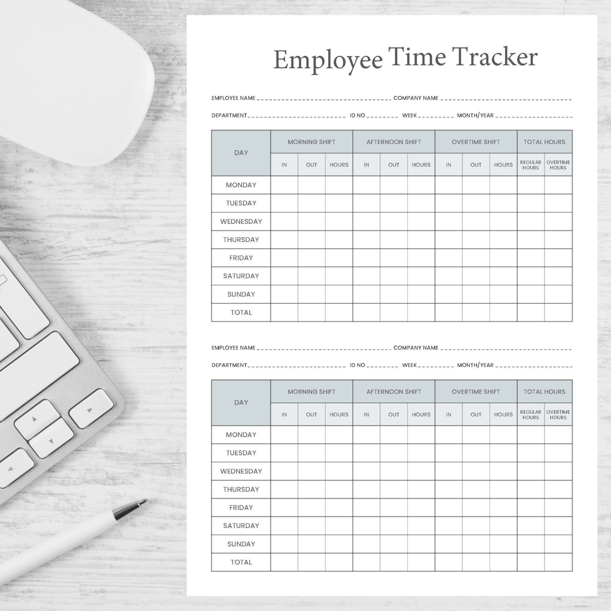 Employee Time Tracker Printable Editable PDF Times Sheet Time Card Time ...