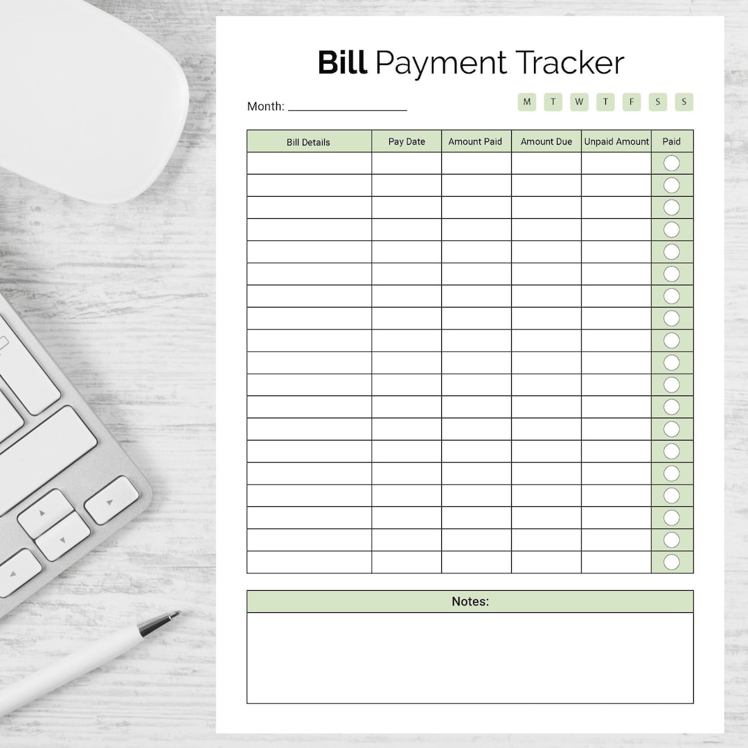 Bill Payment Tracker| Printable| Editable Word Doc| Monthly Bill ...