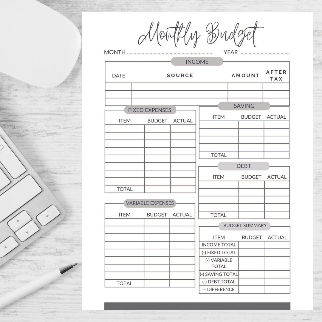 Minimal Monthly Budget Printable | Elegant Income & Expenses Tracker ...