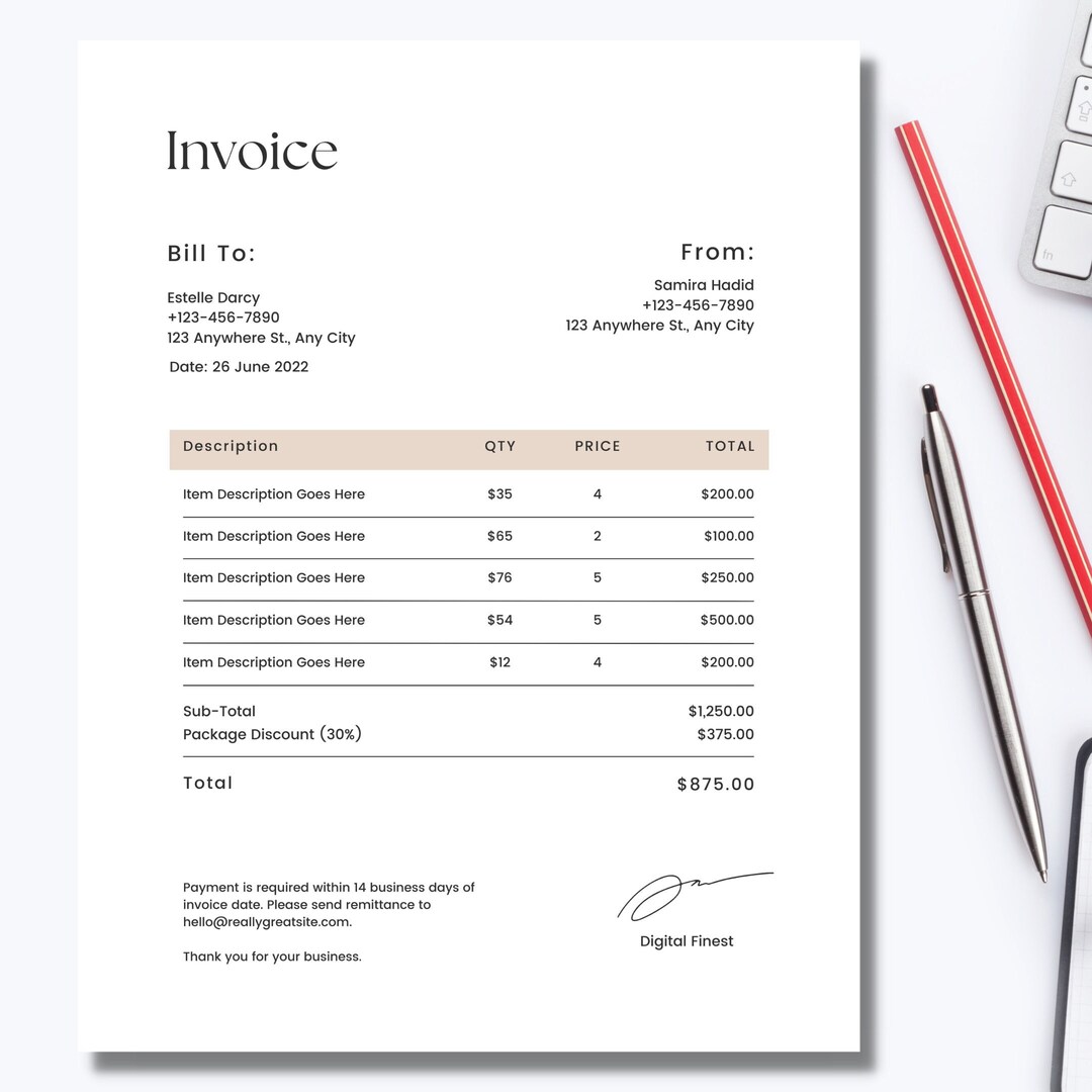 Simple Modern Invoice Template Printable Invoice Template Invoice ...