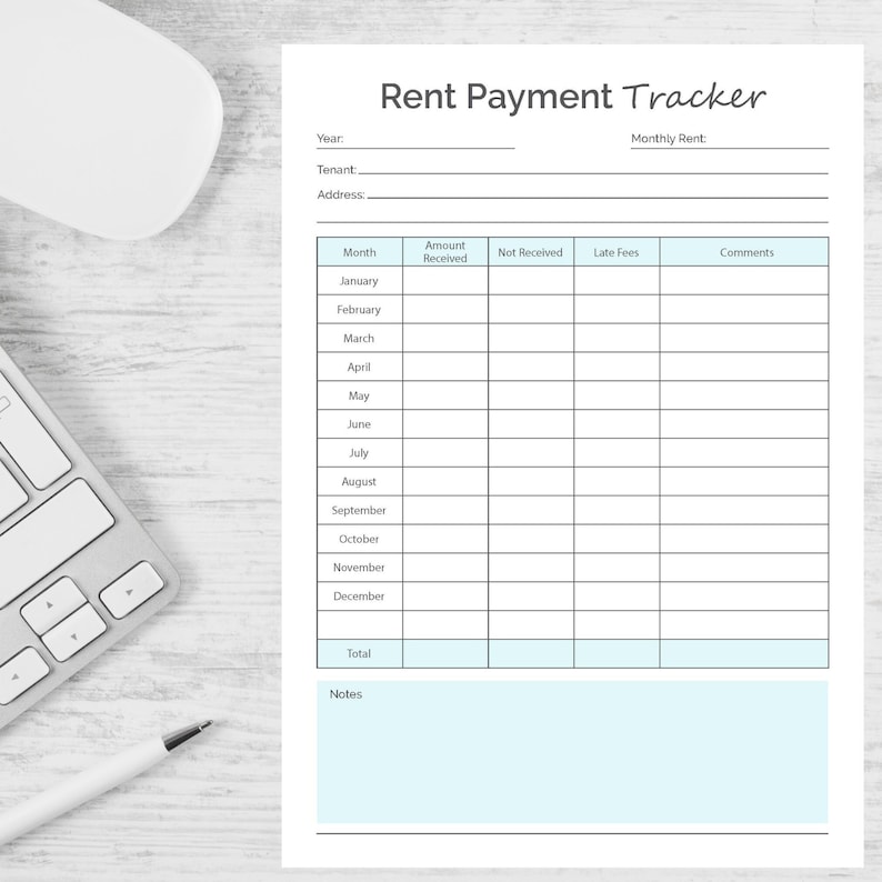 Rent Payment Tracker Printable PDF & Editable Word Doc Rental Payment ...