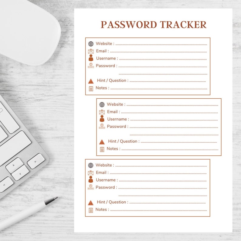 Minimal Password Tracker Printable PDF password Keeper account Log in ...