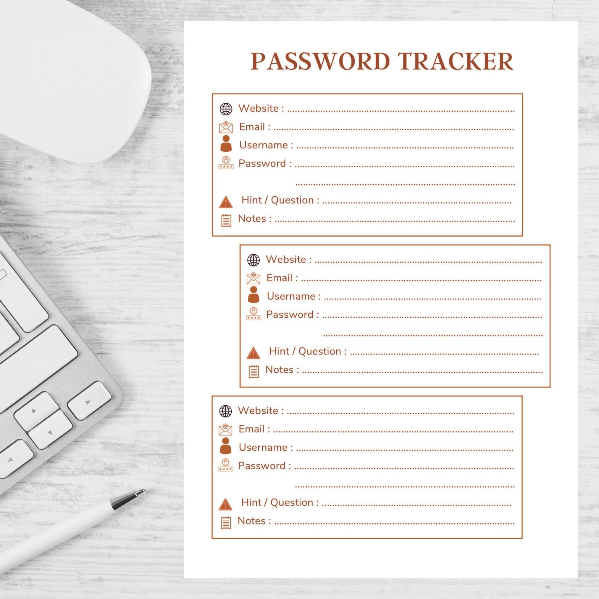 Minimal Password Tracker Printable PDF password Keeper account Log in ...