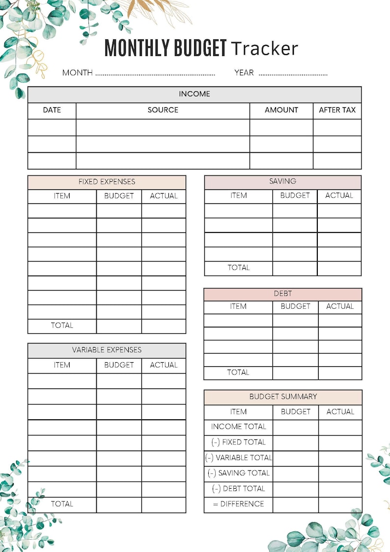 Monthly Budget Tracker Printable Elegant Income & Expenses Tracker Boho Budget Monthly Budget ...