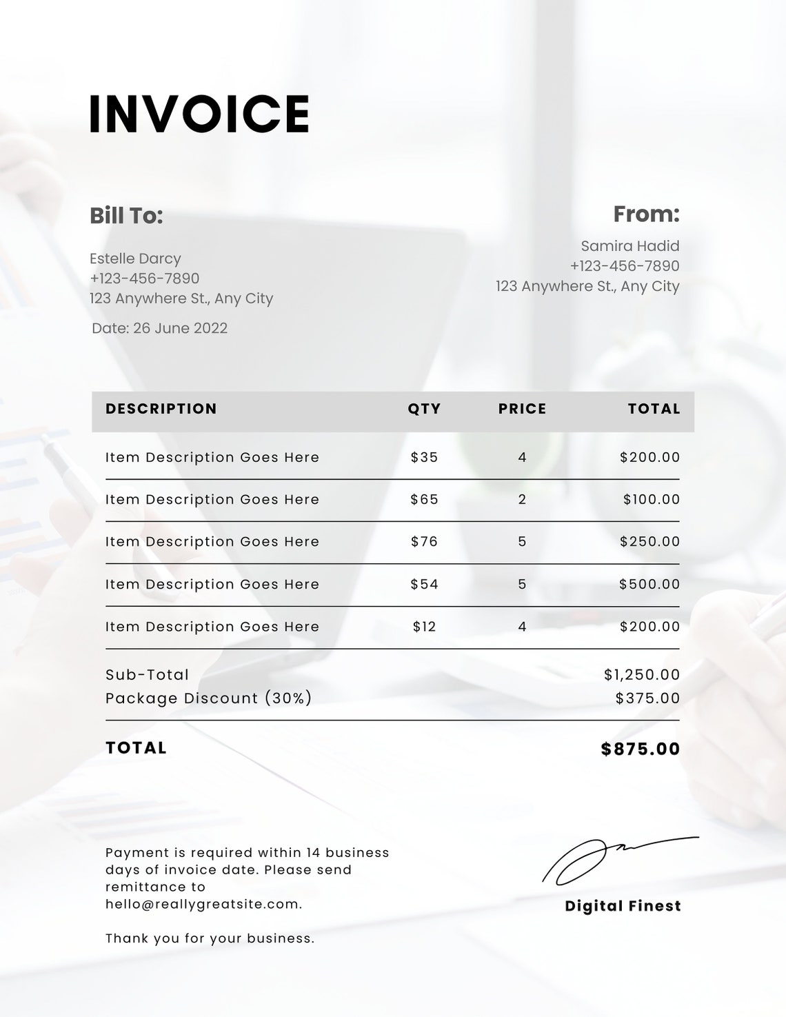 Simple Business Invoice Template Printable Invoice Template Invoice ...