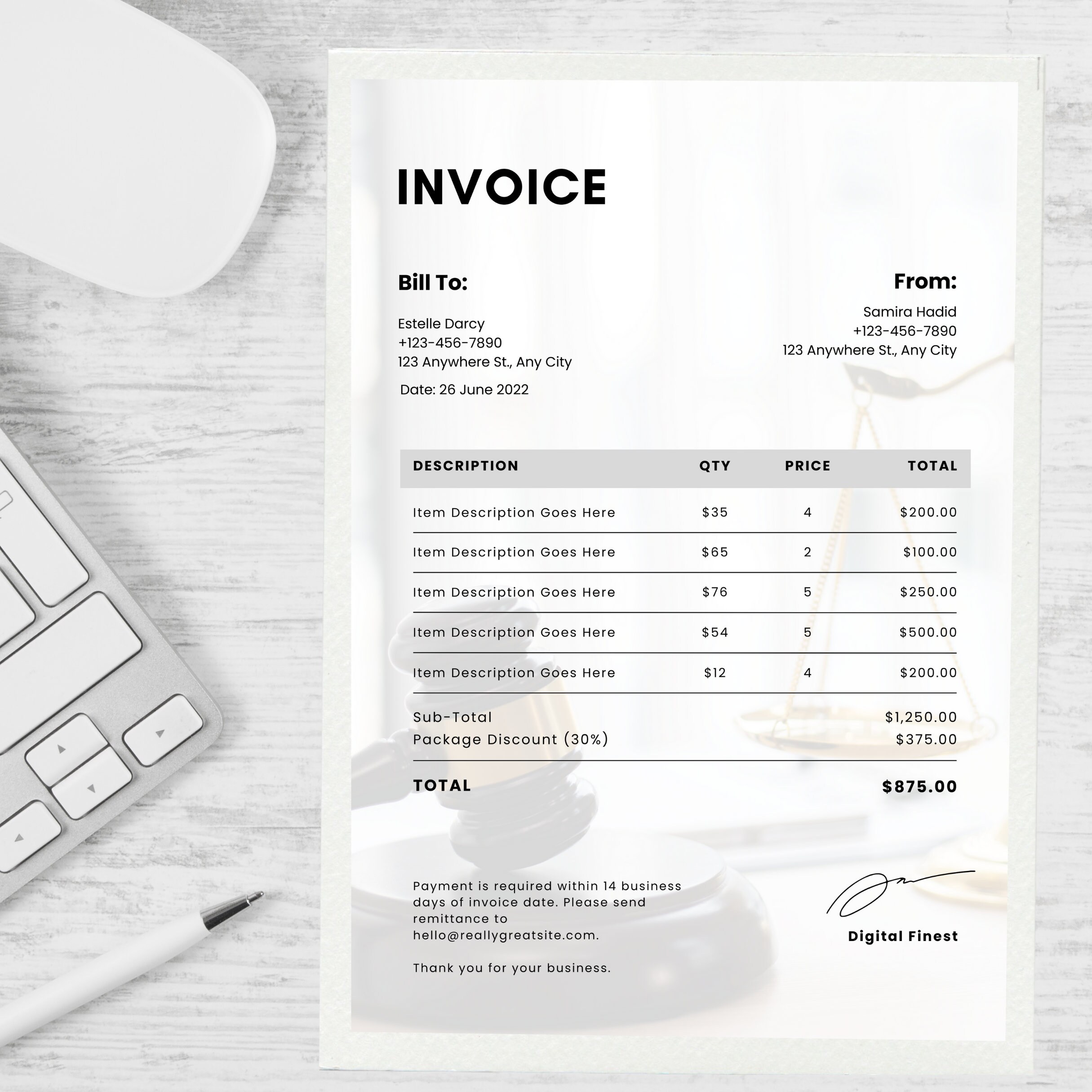 Law Services Invoice Template Printable Invoice Template Invoice ...