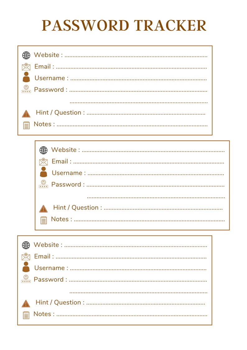 Minimal Password Tracker Printable PDF password Keeper account Log in ...