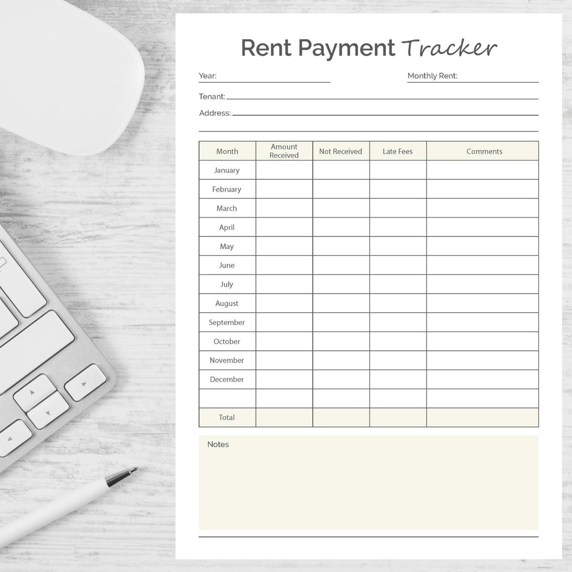 Rent Payment Tracker Printable PDF & Editable Word Doc Rental Payment ...