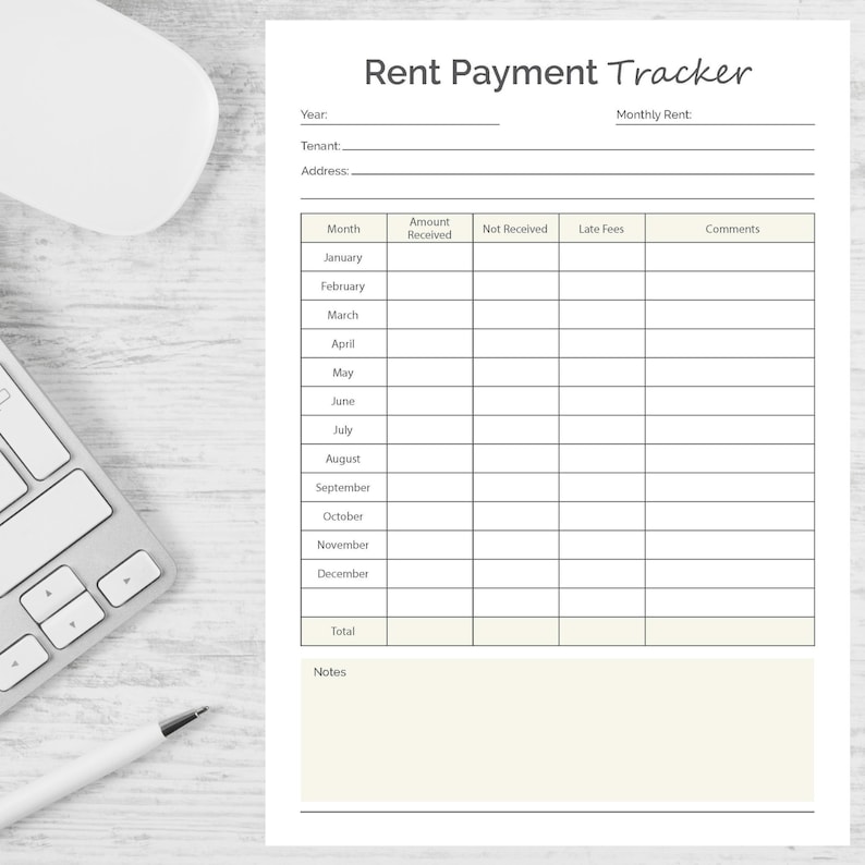 Rent Payment Tracker Printable PDF & Editable Word Doc Rental Payment ...