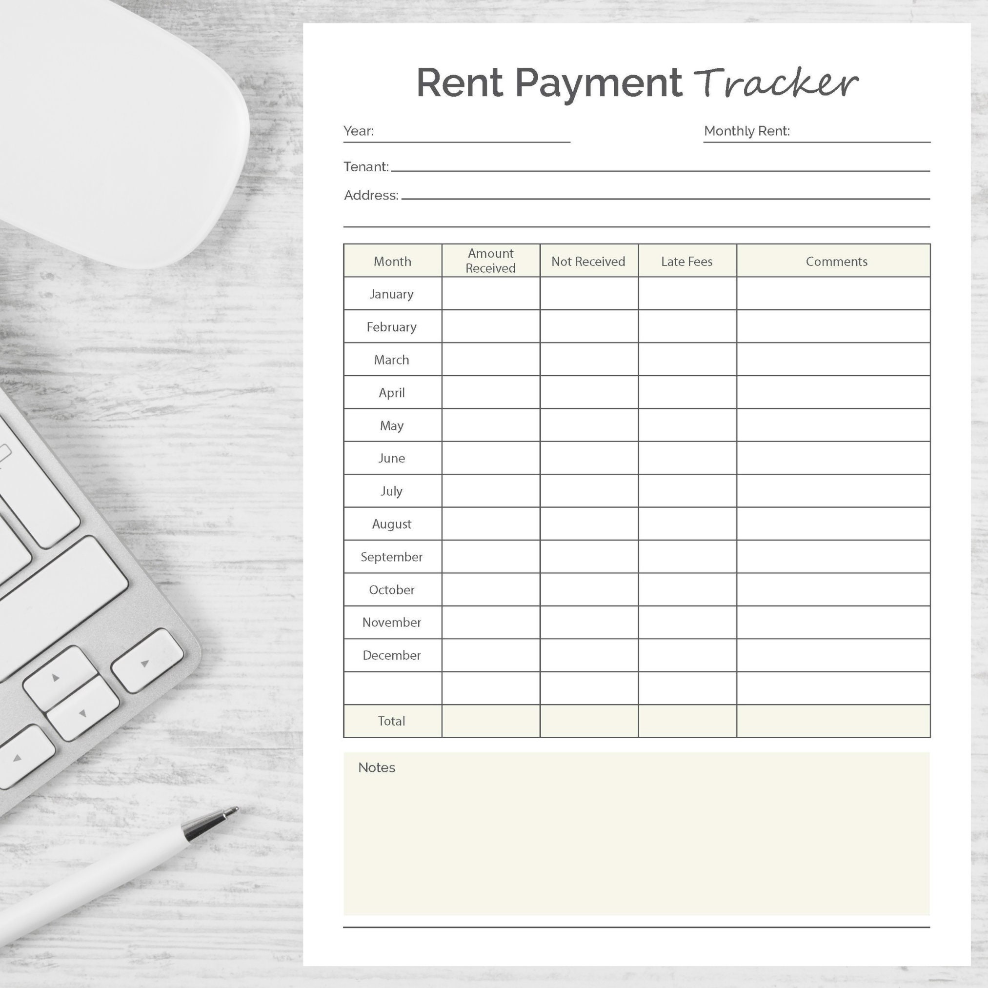 Rent Payment Tracker Printable PDF & Editable Word Doc Rental Payment ...
