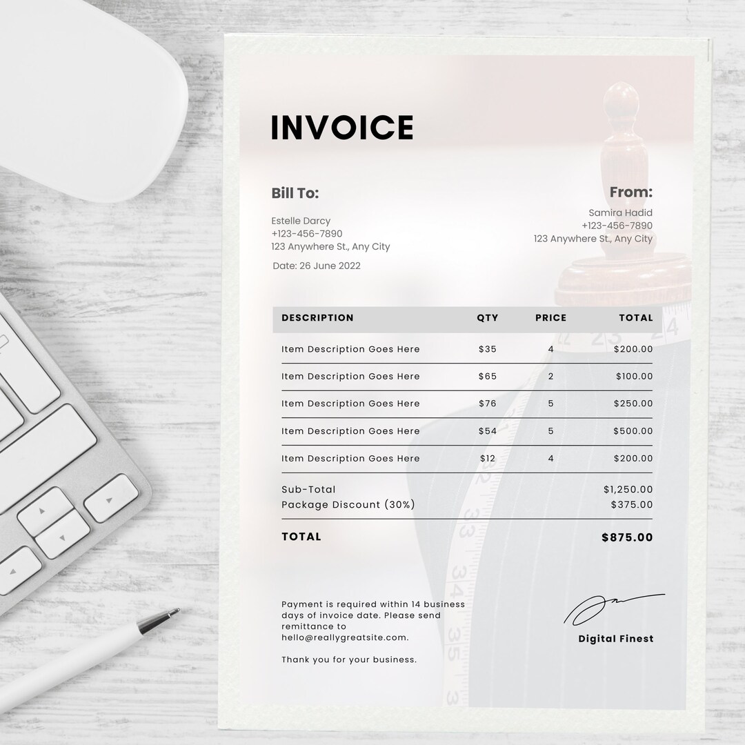 Fashion Tailor Services Invoice Template Printable Invoice Template ...