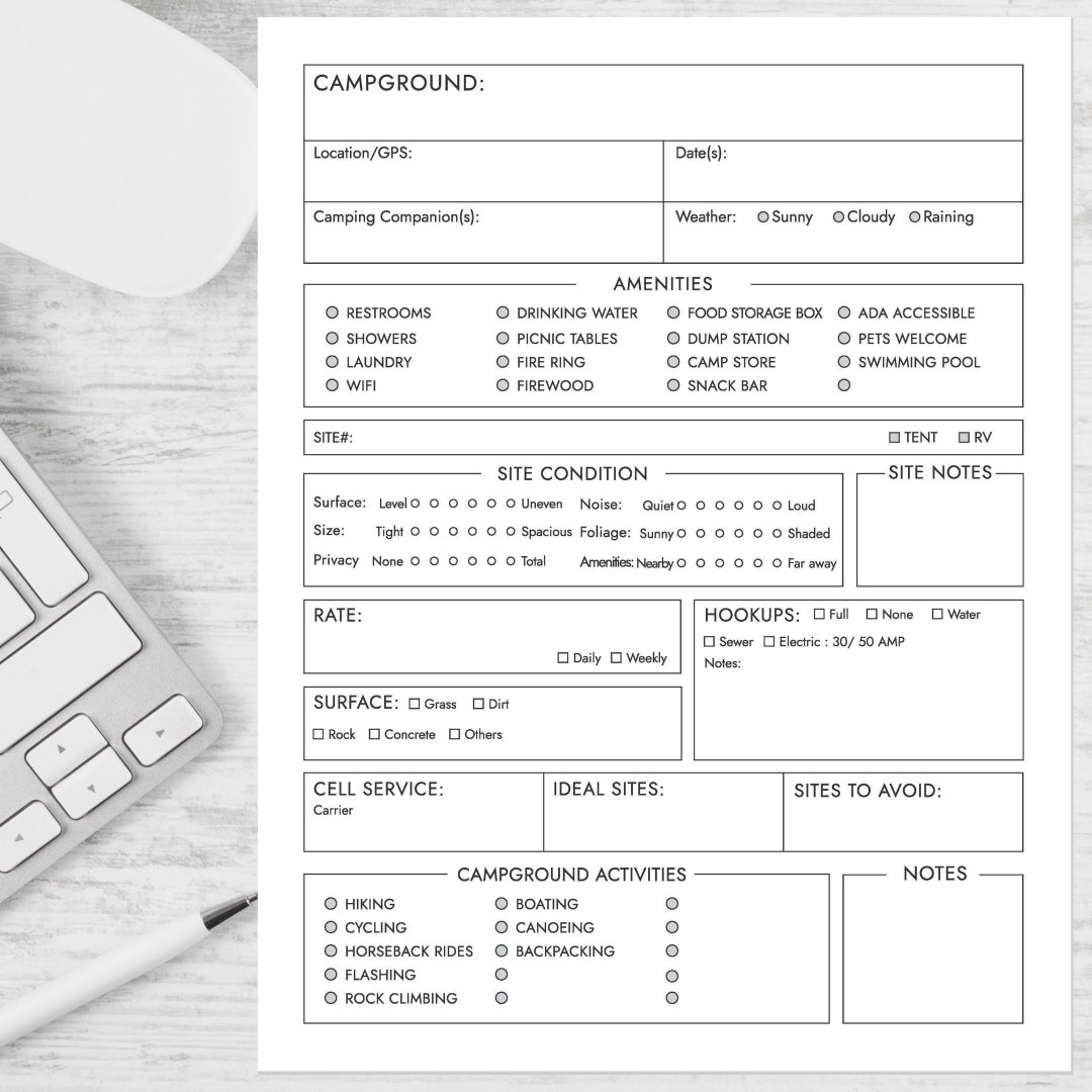 Campground Log| Printable Campsite Log| RV Planner| Camping Planner ...