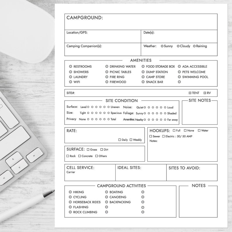 Campground Log Printable Campsite Log RV Planner Camping Planner Family ...