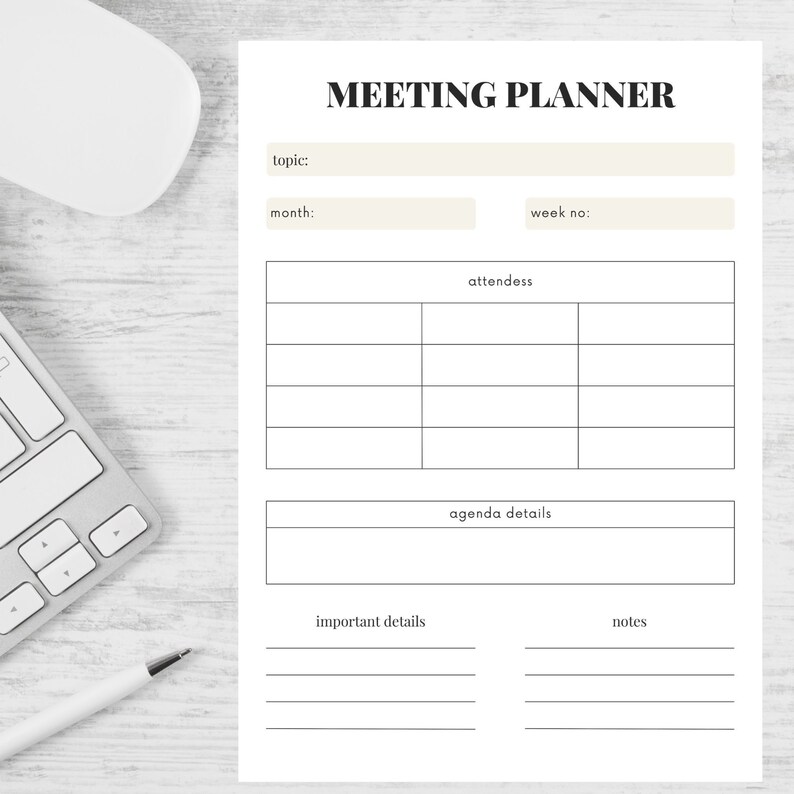 Meeting Planner Agenda Printable Meeting Notes Planner Meeting PDF ...