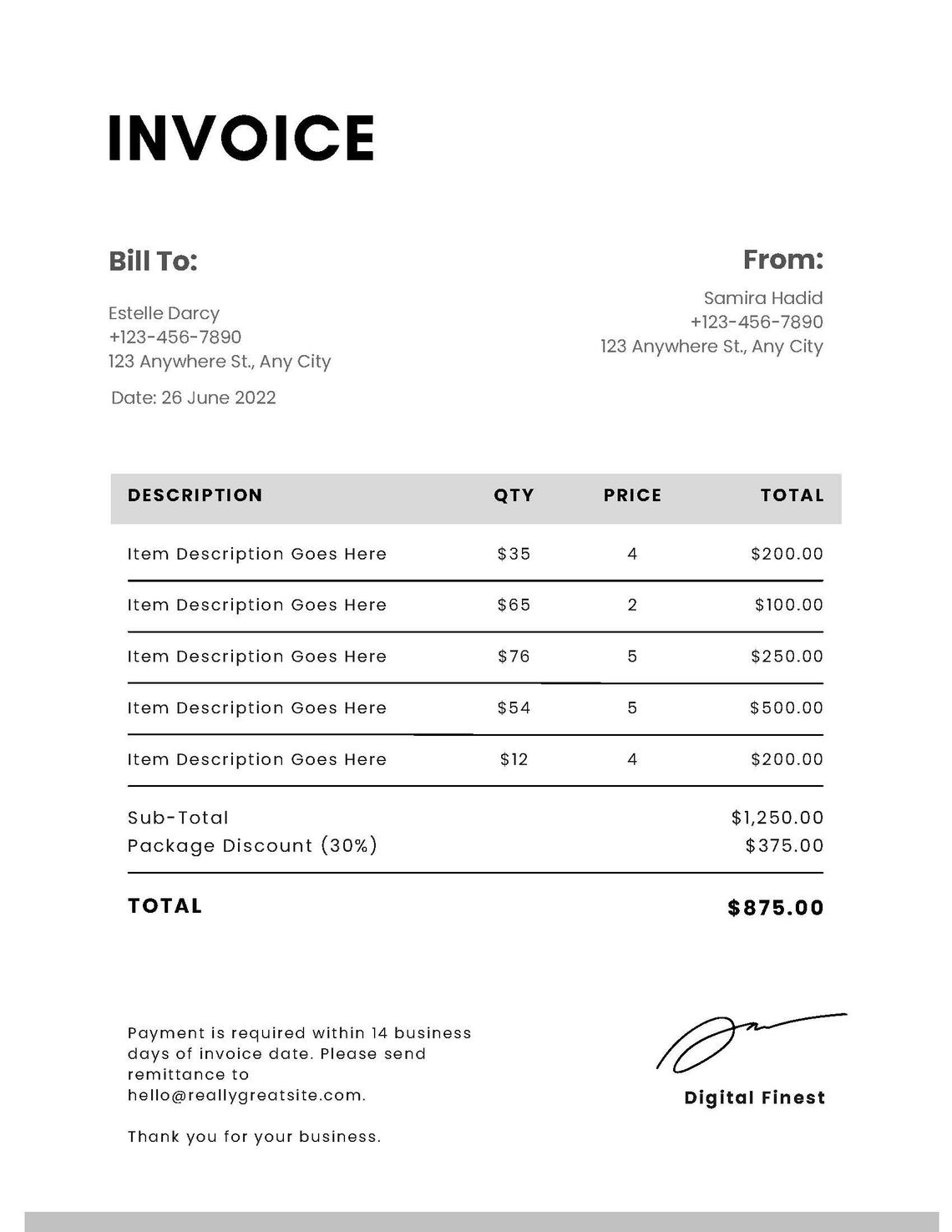 Simple Modern Invoice Template Printable Invoice Template Invoice Template For Word Invoice
